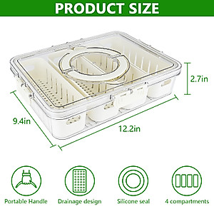 ADKYSL Divided Serving Tray with Lid, Fruit Storage Containers for Fridge, Portable Snackle Box Container, 4 Compartment Snack Tray with Lid for Vegetables Candy Nuts Spices -1 Pack