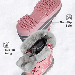DREAM PAIRS Girls Boys Snow Boots Water-Resistant Outdoor Warm Cozy Anti-Slip Mid Calf Faux Fur Lining Winter Shoes for Little/Big Kids,Size 13 Little Kid,Pink,KRIVER-3