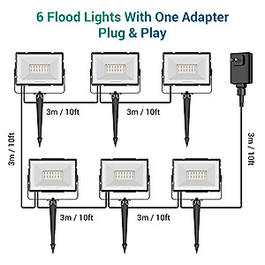 USTELLAR RGB Flood Light Outdoor, Smart WiFi RGBW Landscape Lights+Warm White 2700K, 40W App Control Spotlight Works with Alexa, Color Changing Uplights Halloween Light, IP66, Plug & Play (6 Pack)