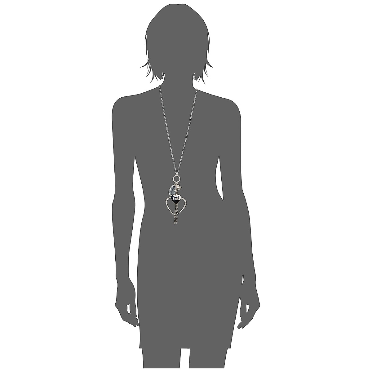 GUESS "Basic" Silver Large Open Heart Charm Pendant Necklace, 28" + 2" Extender