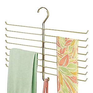 mDesign Metal Closet Rod Hanging Accessory Storage Organizer Rack for Scarves, Ties, Yoga Pants, Leggings, Tank Tops - Snag Free, Geometric Design, 16 Arms/1 Hook - Spira Collection - Soft Brass