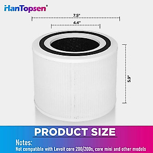 2 Pack Core 300 True HEPA Replacement Filters for LEVOIT Core 300 and Core 300S Vortex Air Air Purifier, 3-in-1 H13 Grade True HEPA Filter Replacement, Core 300-RF, White