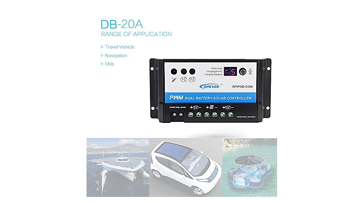 Dual Battery Solar Charge Controller - 20A for RVs & Boats