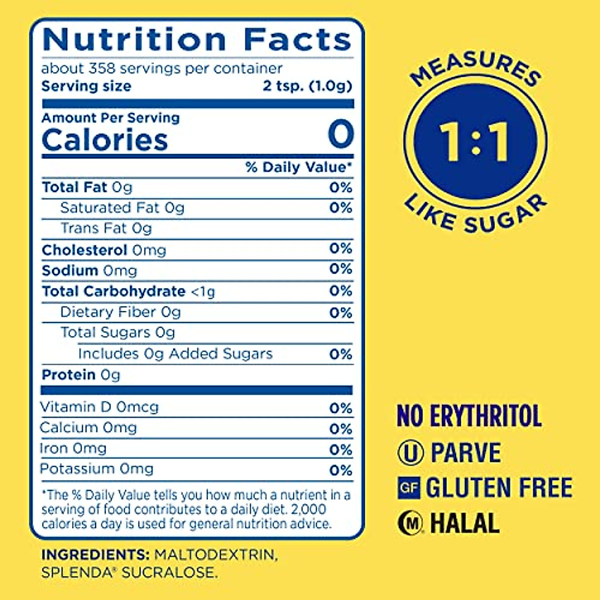SPLENDA No Calorie Sweetener, Granulated Sugar Substitute, Resealable Twin Pack Bags, 25.22 Ounce (Each Pouch: 12.61 oz)