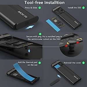 MOKiN M.2 NVMe SATA SSD Enclosure Adapter Tool-Free,USB C 3.2 Gen 2 10Gbps M.2 NVMe,6Gbps SATA PCIe M-Key(B+M Key), NVMe M.2 Enclosure Support UASP Trim for 2242/2260/2280 SSD