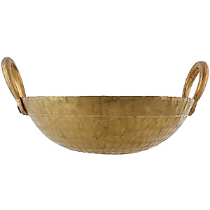 m-fit Pure Brass (Pital) Hand Made Heavy Hammered Kadhai Kadai Cheenachatti for Cooking 3000 ml Brass