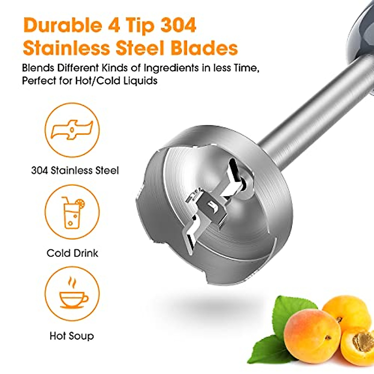 FUNAVO.vo Immersion Blender, 800W 5-in-1 Hand Blender 12 Speed 304 Stainless Steel Stick Blender with Turbo Mode, 600ml Beaker, 500ml Chopping Bowl, Whisk, Milk Frother, BPA-Free(Grey)