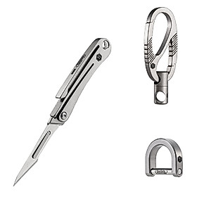 KeyUnity KK07 Mini Titanium Scalpel Knife, KM09 Dual-Gate Carabiner Keychain Clip & KA17 Titanium D Ring Bundle