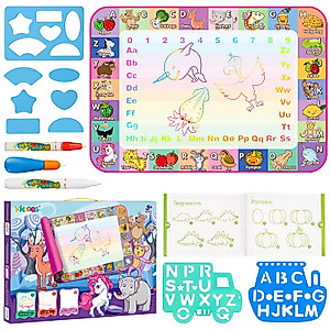 Water Doodle Mat For Kids - Water Drawing Mat Toddler Doodle Toy Board Educational Toy - Water Painting Mat Bring Magic Pens Travel Toys Gifts For Boys Girls Toddlers Age 2 3 4 5 6 7 8 Year Old