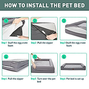 Eterish Large Orthopedic Dog Bed for Medium, Large Dogs up to 75 lbs, 3 inches Thick Egg-Crate Foam Bolster Dog Sofa Couch with Removable Cover, Pet Bed Machine Washable, Grey