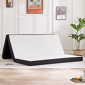 Sweetcrispy Folding Mattress, 3 inch Tri-fold Memory Foam Mattress Topper for Camping, Foldable Mattress Topper with Washable Cover, Guest - Queen Size, White