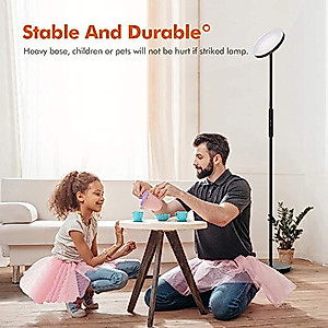 addlon - LED Torchiere Floor Lamp, Tall Standing Modern Lamp Pole Light for Living Room & Office,with Stepless Dimming, Memory Function - Classic Black