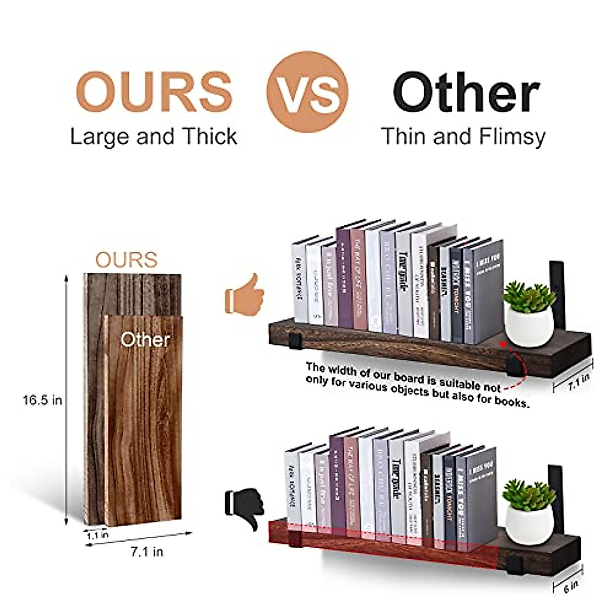 iPeTata Floating Shelves, Wall Mounted Rustic Wood Wall Storage Shelves for Bathroom, Bedroom, Kitchen, Living Room, Office and Coffee Bar Wine Bar, with Towel Bar and 5 Hooks, Set of 3 (Brown)