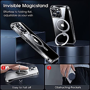 CASEKOO Magnetic Clear Designed for iPhone 14 Pro Max Case with Invisible Stand [Compatible with MagSafe] [Non Yellowing] Shockproof Protective for Women Men Phone Cases 6.7 Inch 2022, Clear