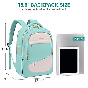 LOVEVOOK Laptop Backpack for Women,15.6 Inch College Travel Computer Back Pack, Backpacks with USB Port,Work Business Water Resistant Bag with Laptop Compartment for Teacher Nurse,Green-White