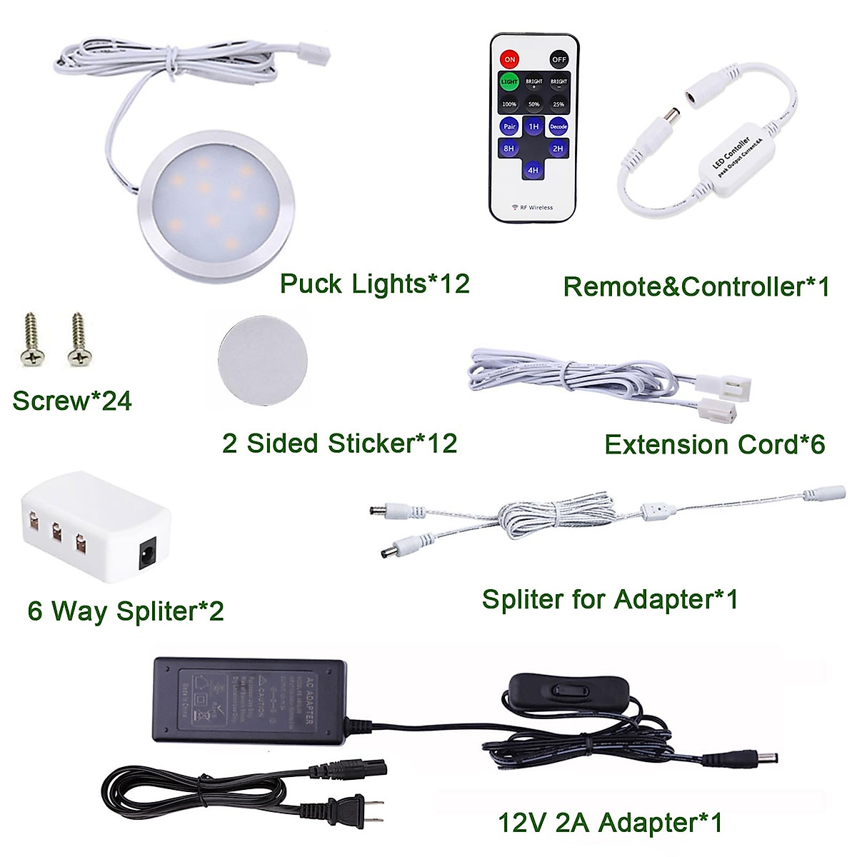 AIBOO Under Cabinet Lighting Kit, Plug in LED Puck Lights with Wireless Dimmable RF Remote Control,12v Stick on Lights for Kitchen Counter, Closet and Shelves(12 kit,Warm White)