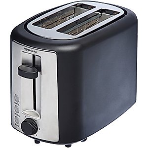 Amazon Basics 2 Slice, Extra-Wide Slot Toaster with 6 Shade Settings, Black