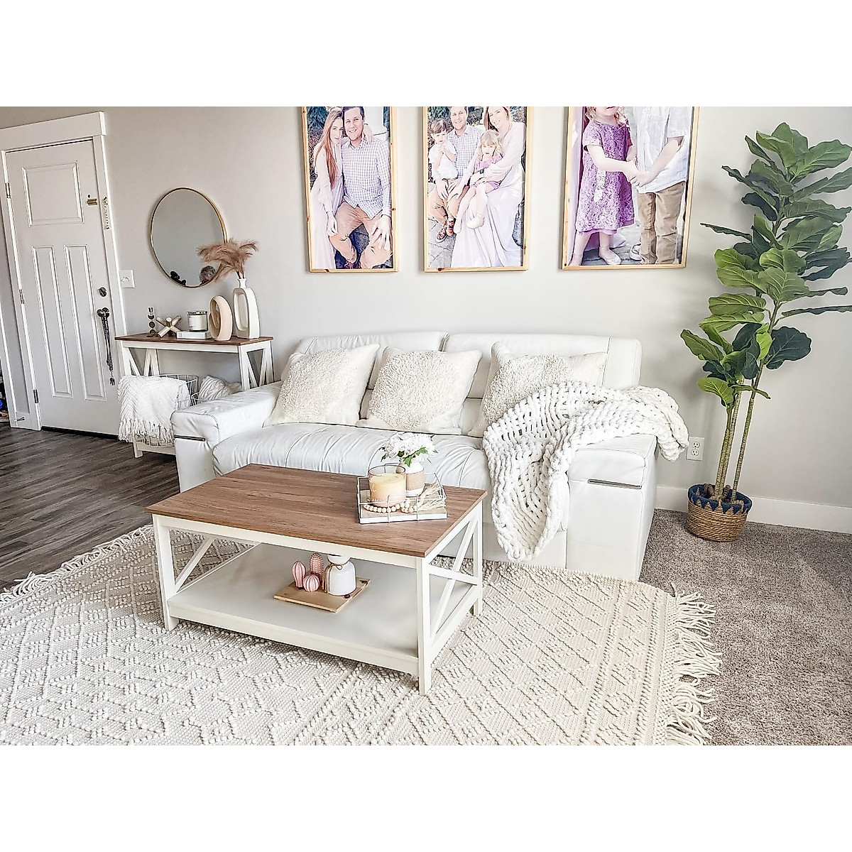 PHI VILLA Coffee Table - Modern Coffee Tables with Storage for Living Room Shelf 2 Tiers, Farmhouse Coffee Table Set