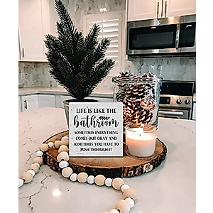 Ywkuiev Life is Like the Bathroom White Wooden Box Plaque, Hope Everything Comes Out Okay Rustic Sign for Family Home Bathroom Office Desk Decor (6 X 6 Inch)