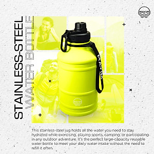Mayim Large Stainless Steel Water Bottle - Single-Walled Big Metal Drinking Bottle for Sports, Camping, Gym, Workouts – 2.2L/ 74oz/ More Than Half Gallon Capacity