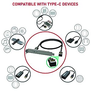 LINKUP - USB 3.2 Gen 2x2 20Gbps USB-C Type Internal Panel Cable Mount Motherboard Header Extension Adapter┃20-Pin A-Key Male with Cover to USB-C Female Connector with PCI Bracket - Right Angle - 60cm