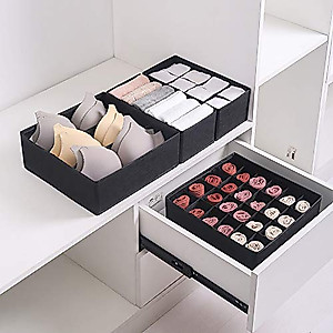 Qozary 4 Pack Foldable Drawer Organizers, Sock and Underwear Drawer Organizer Clothes, Desk Closet Fabric Organizer and Storage Drawer Dividers for Dresser Panties Underwear Bra Socks (Black)