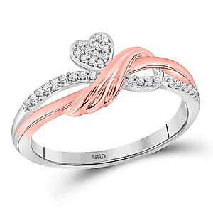 The Diamond Deal 10kt Two-tone Gold Womens Round Diamond Heart Ring 1/10 Cttw