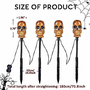 Halloween Decoration Lights Skull Stake Lights Halloween Lights String, 6FT x 4 LED Waterproof Skeleton Skull Pathway Lights for Garden Yard Tree Halloween Outdoor Indoor Decor, Lawn Props