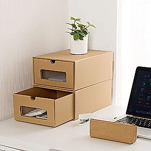 Shozafia Cardboard Shoe Boxes, Stackable Clear Shoe Box for Storage with Lids, Pack of 6 (Kids Size)