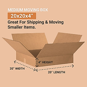 AVIDITI Shipping Boxes Flat 20"L x 20"W x 4"H, 10-Pack | Corrugated Cardboard Box for Packing, Moving and Storage