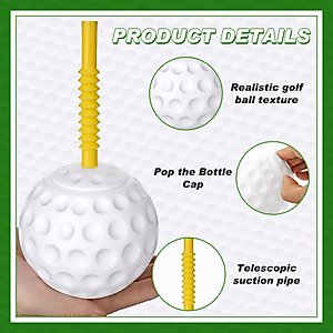 Golf Ball Cups with Lid and Straw - 14 oz Plastic Party Favors, Shaped Decorations for Drinking, Themed Parties (12)