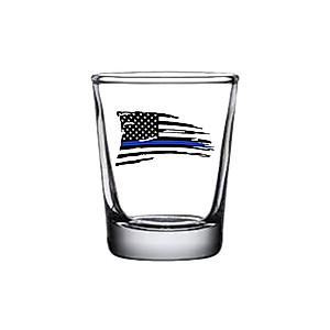 Rogue River Tactical Tattered Distressed Waving Thin Blue Line Flag Shot Glass Gift For Police Officer Law Enforcement