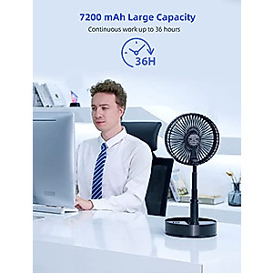 Airbition 8-Inch Rechargeable Oscillating Foldaway Fan with Remote, Timer, 4-Speed, 7200mAh Battery Operated Cordless Standing Pedestal Fan Portable for Bedroom Outdoor Camping Tent Travel