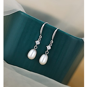 SLUYNZ 925 Sterling Silver Pearl Drop Earrings for Women Teen Girls Pearl Dangle Earrings Wedding Bridal Earrings (A-Silver)