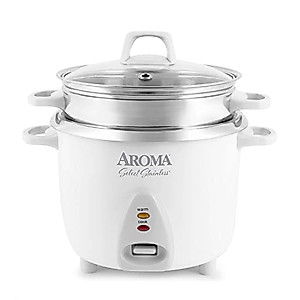 Aroma Housewares 14-Cup (Cooked) / 3Qt. Select Stainless Pot-Style Rice Cooker, & Food Steamer, One-Touch Operation, Automatic Keep Warm Mode, White (ARC-757-1SG)