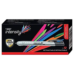 BIC Mark-it Retractable Permanent Markers, Black, 12-Count