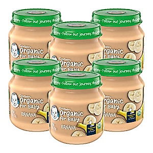 Gerber Organic for Baby 1st Foods Baby Food Jar, Banana, Made with Non-GMO & Organic Produce, USDA Organic Baby Food, 4-Ounce Glass Jar (Pack of 6 Jars)