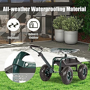 Kinsuite Rolling Utility Garden Cart Patio Wagon with Adjustable 360 Degree Swivel Seat Heavy Duty Steel Frame