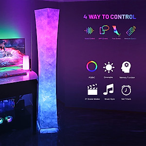 LEONC Design 65 inch Soft Light LED Floor Lamp,RGB Color Changing Fabric Shade Modern Floor Lamp for Livingroom Bedroom Warm Atmosphere Tyvek Dupont 10 x 10 x 65 inch