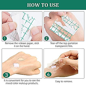 100Pcs Makeup Mixing Palette Single Use Makeup Hand Palette Disposable Adhesive Makeup Mixing Tray Makeup Artist Must Haves Transparent Waterproof Makeup Tape for Women Girls Female Artists Make up(2.8 x 2.8 Inch)