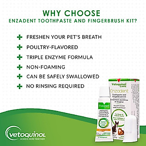 Vetoquinol Enzadent Enzymatic Toothpaste Kit + Fingerbrush for Cats & Dogs – .75oz, Poultry Flavor – Oral Dental Care Kit: Removes Plaque, Polishes Teeth & Freshens Breath