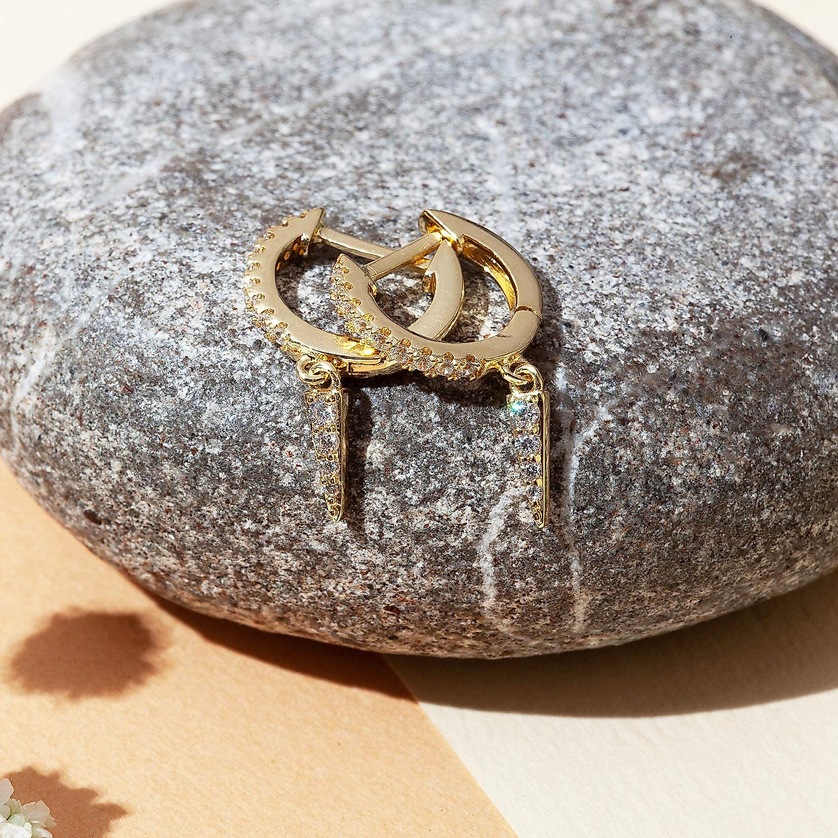 PAVOI 14K Yellow Gold Plated S925 Sterling Silver Post Drop/Dangle Huggie Earrings for Women | Dainty CZ Awl Earrings