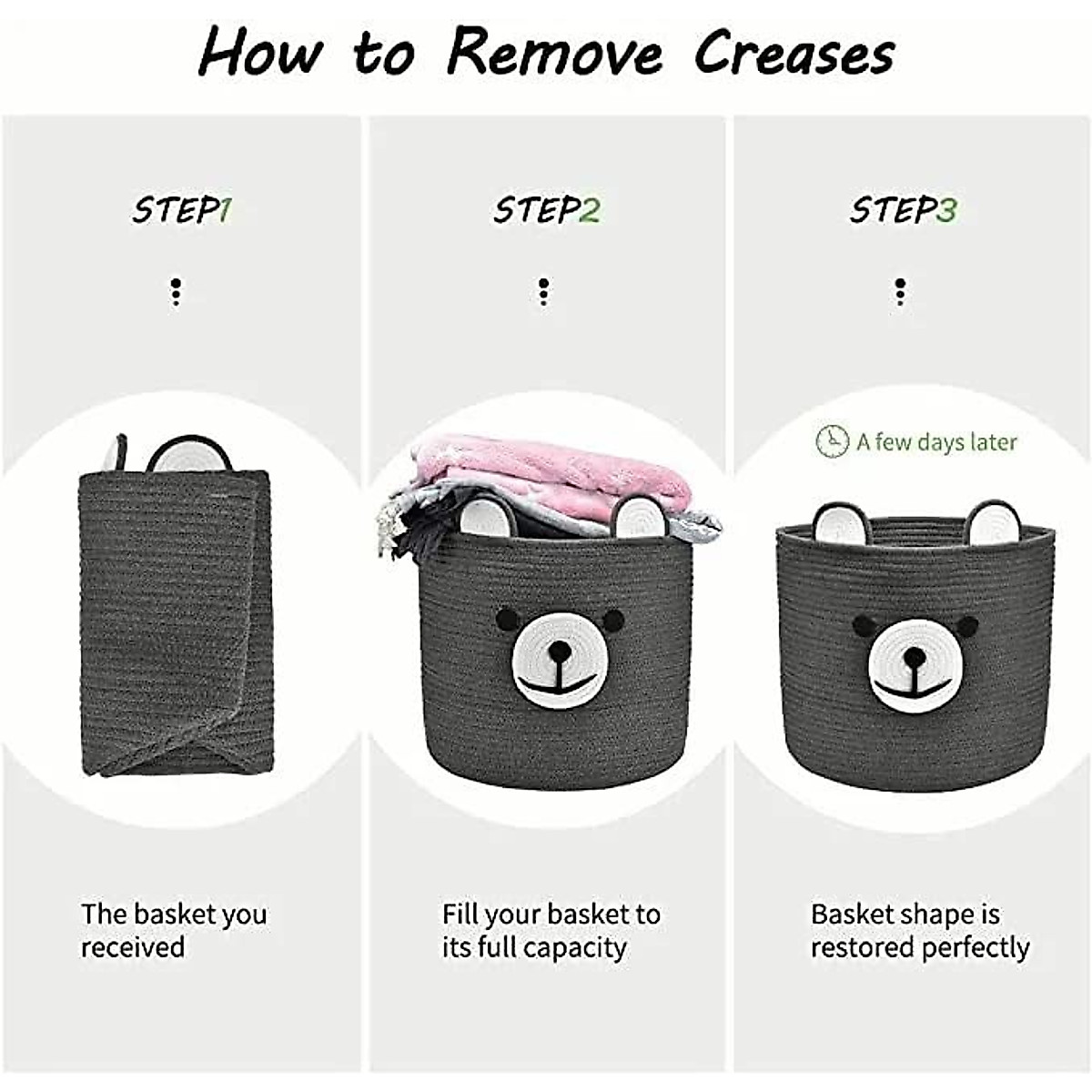 Large Storage Laundry Basket - Woven Blanket Basket Laundry Hamper for Toys Blankets Towels Clothes Throws 15.4" x 13.8"