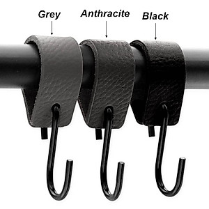 Brute Strength - Multifunctional Leather S-Hooks - Black - 2 Pieces - S Shaped Hooks - Coat Hook - Leather Hooks - Leather s Hooks - Black s Hooks - Kitchen Hooks