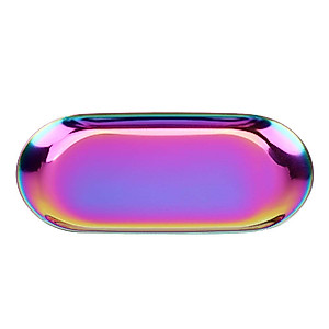 Stainless Storage Organizer Tray Nordic Style Dish Platefor Cosmetics Jewelry Cake Towel Fruit (S-Rainbow)