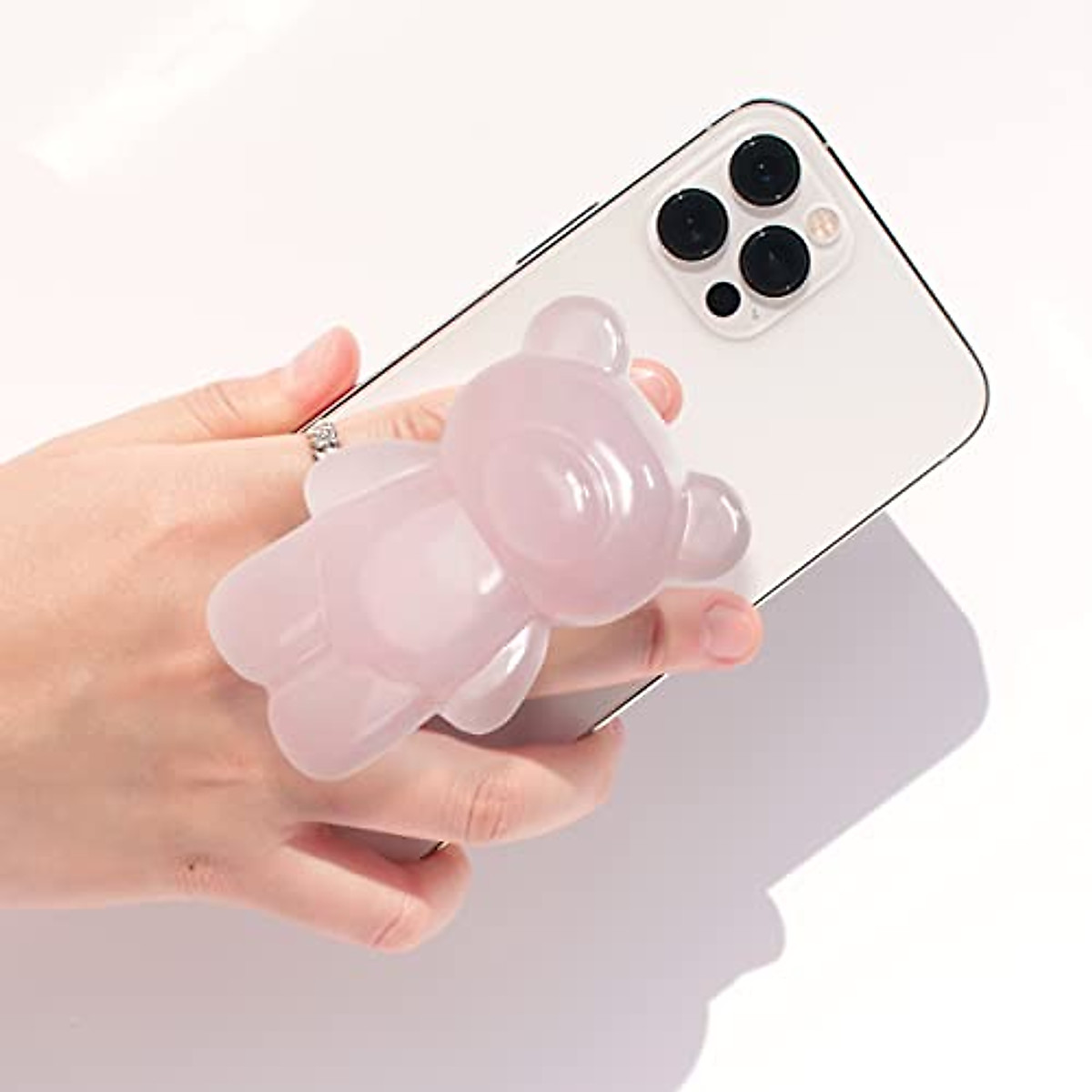 Lito.Dito Cute Bear & Heart Shape Expandable Collapsible Mobile Phone Grip Stand Holder for Smartphone Tablet Cell Phone Accessory  (Milky Pink Bear)