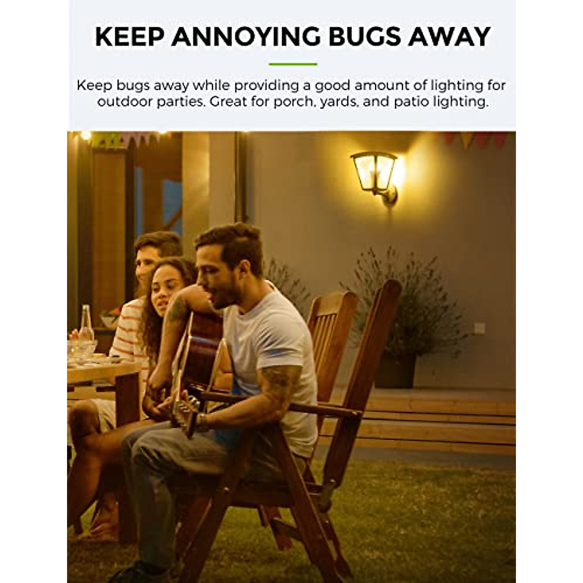 LOHAS Yellow LED Bug Light Bulbs Outdoor, Dusk to Dawn Sensor Yellow Bug Light Bulb Outside, A19 Amber Porch Light Non-Attracting, 40W Equivalent 2000K E26 Auto On/Off, for Patio Deck Backyard, 4 Pack