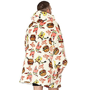 SpongeBob SquarePants Oversized Blanket Hoodie Adults Mens Sherpa Fleece One Size Cream