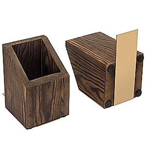 MyGift Rustic Brown Solid Wood Decorative Bookends, Office Desk Book Stand with Stationery Holder and Pencil Cup, 1-Pair