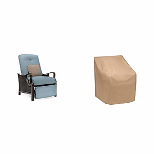Hanover Ventura Outdoor Patio Recliner with Protective Covers Oversized Wicker Chair Cover